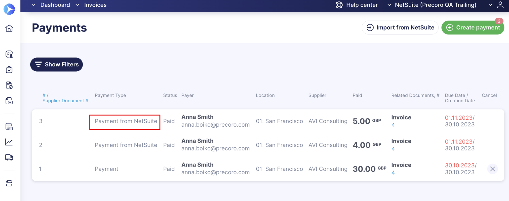 NetSuite Invoices, Payments, and Credit Notes Integration