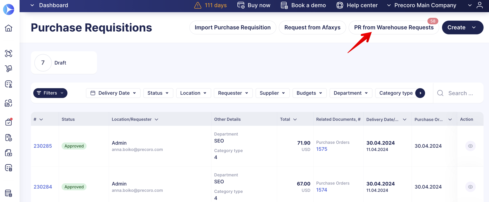 How to Create a Purchase Requisition from a Warehouse Request
