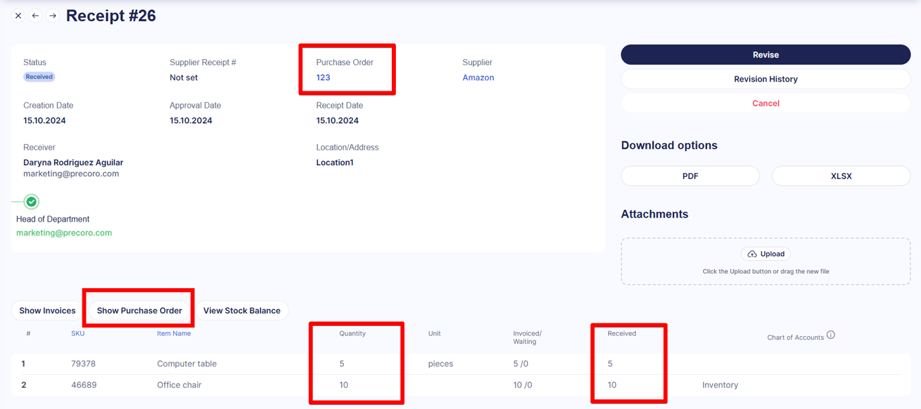 How to Create a Receipt and Track Item Delivery