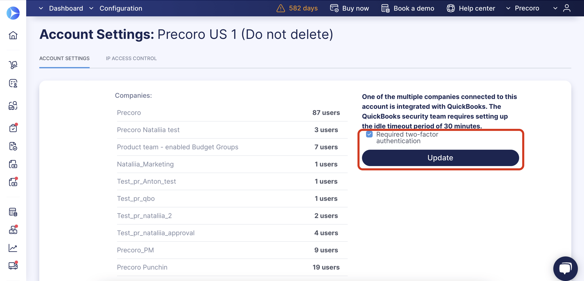 Two-Factor Authentication in Precoro